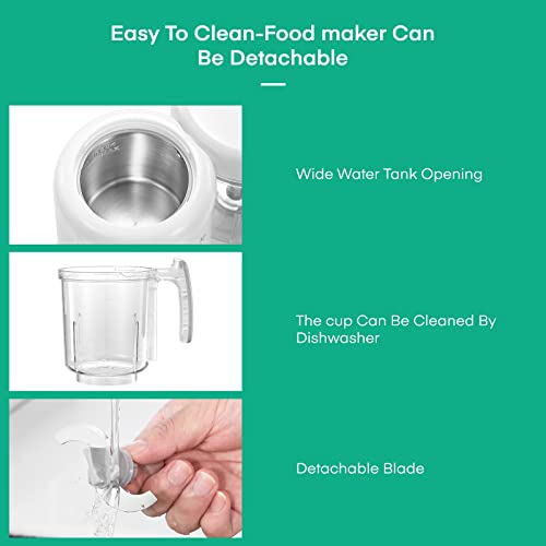 TLGREEN Baby Food Maker Steamer and Blender | Baby Puree Maker with Self Cleans | Baby Food Warmer Mills Machine | Auto Cooking & Grinding | Anti Waterproof Drying System | Touch Screen Control White