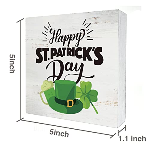 Happy St. Patrick’s Day Wood Box Sign Home Decor, Rustic Saint Patricks Day Wooden Box Sign Block Plaque for Wall Tabletop Desk Decoration