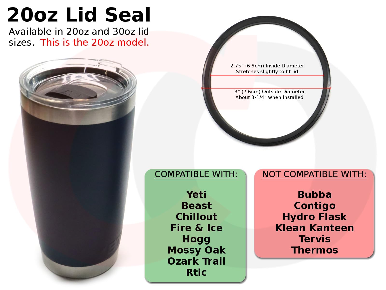 Captain O-Ring – Replacement Lid Seal Gaskets for Yeti Stainless Steel Insulated Tumbler Mugs (3 Pack) [20 oz Lid Size]