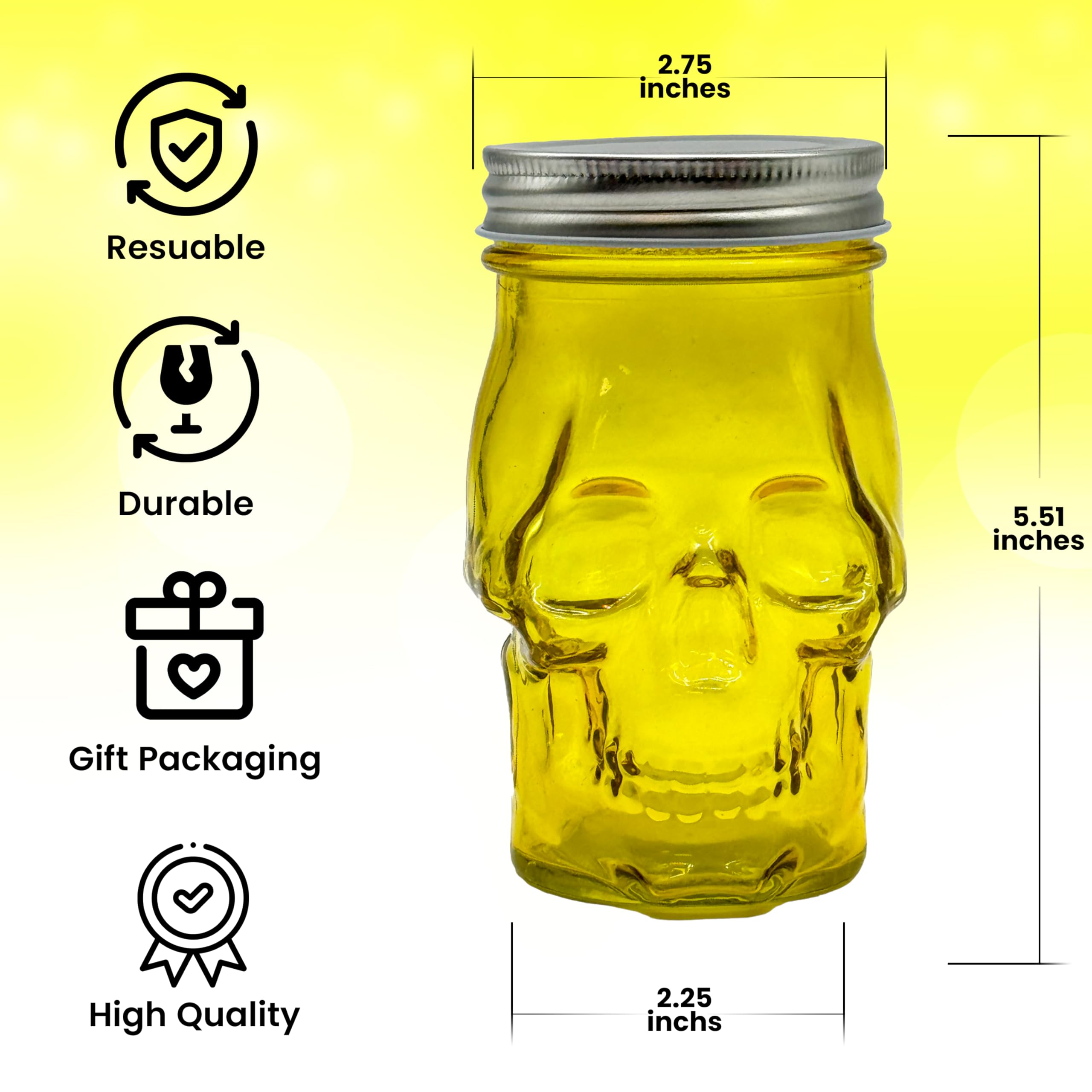 Generic 14 oz Colorful Skull Glass Mason Jar β Mix & Match 7 Vibrant Colors, Large & Durable! (Green)