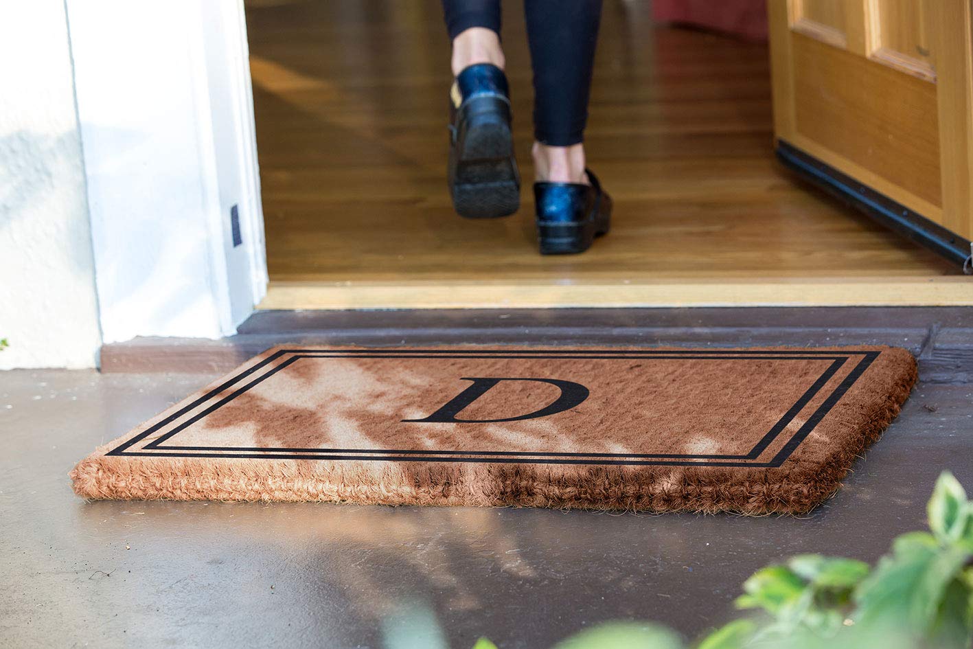 COCO MATS 'N MORE Hand Woven Black Double Bordered Monogrammed Coco Doormat 22" x 36" | Personalized Doormat for Home Entrance | Tough Coir Bristles Scrapes All Dirt | Minimal Shedding