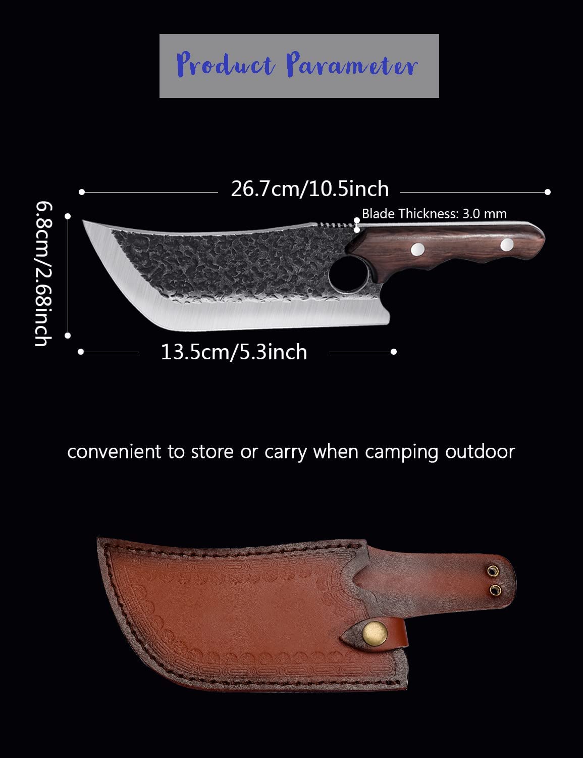 DRGSKL Camping Cleaver Knife Set - Hand Forged Viking Knife with Leather Sheath and Hand Forged Meat Cleaver Knife with Gift Box