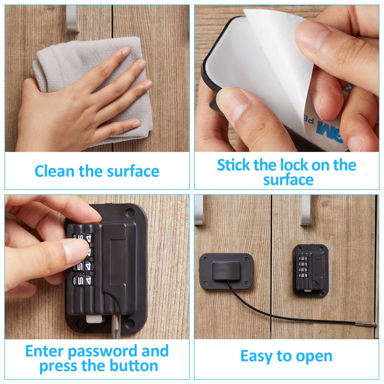 Jetec 2 Pieces Refrigerator Lock 4 Number Coded Freezer Lock Adhesive Fridge Door Lock Combination Safety Locks for Refrigerators Freezers File Cabinets Drawer Refrigerator Door(Black)
