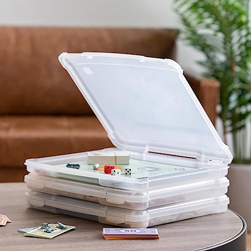 IRIS USA Portable Board Game Organizer Plastic Project Storage Case Box with Snap-Tight Latch, 10-Pack, Fits 8.5" x 11" Papers, for Games Puzzle Magazine A4 Paper Craft Hobby Art Supplies, Slim,Clear