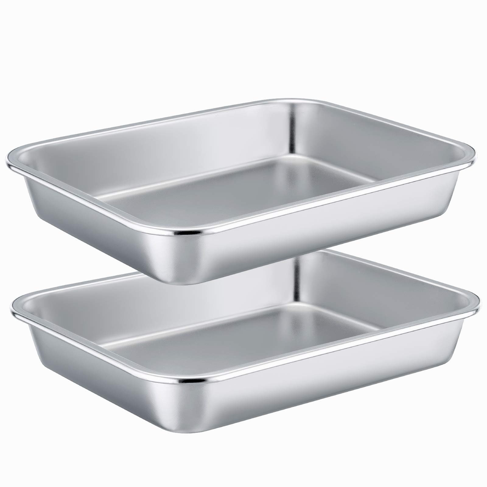 E-far Stainless Steel Sheet Cake Pan Set of 2, 10.6 x 8.3 x1.7 Inches Small Brownie Baking Pan, Rectangular High-Sided Cookie Sheet Pan Fit for Toaster Oven, Non-Toxic & Heavy Duty, Dishwasher Safe