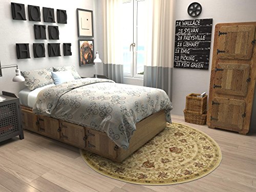 Unique Loom Voyage Collection Traditional Oriental Classic Intricate Design Area Rug, Round 6' 1" x 6' 1", Ivory/Tan