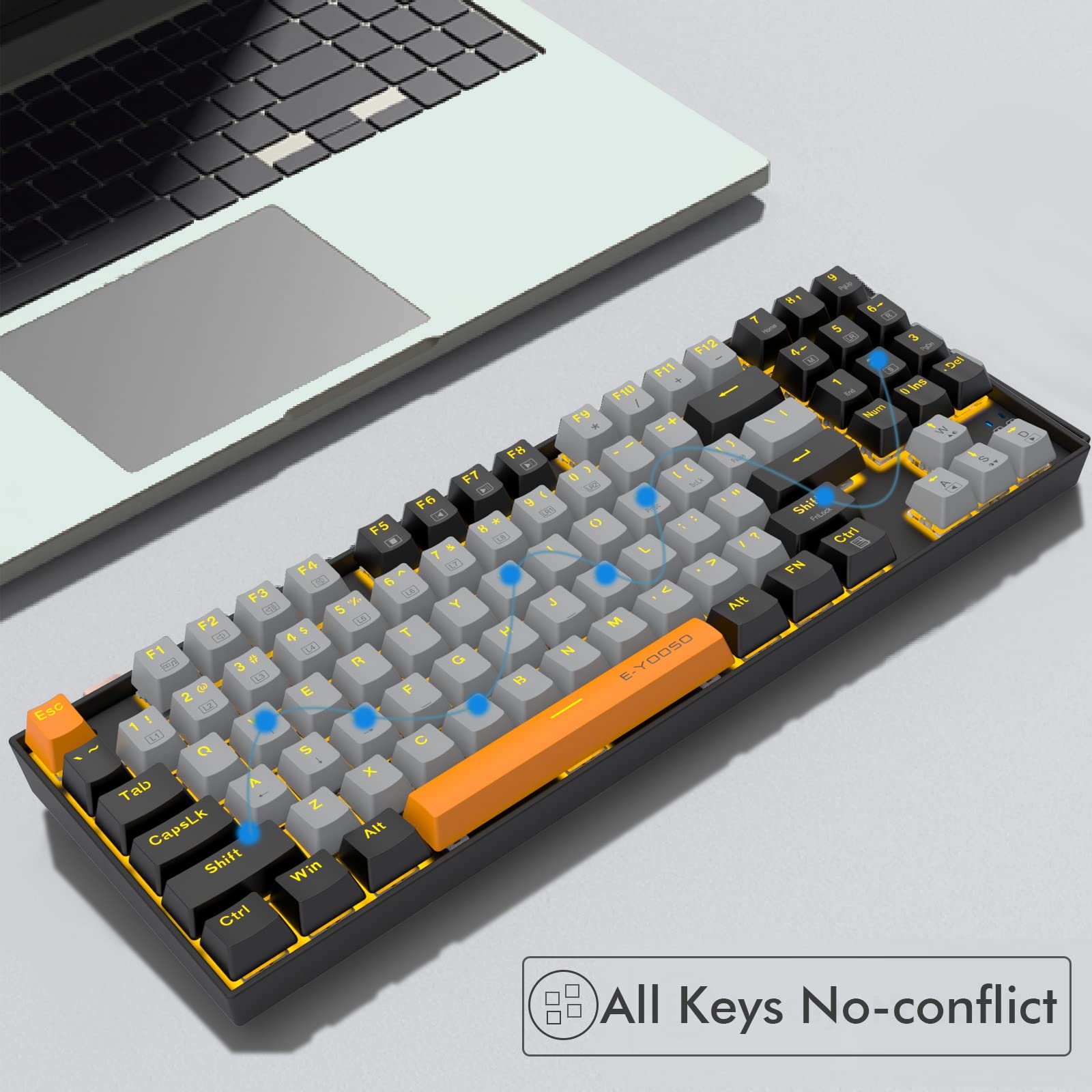 E-YOOSO Mechanical Keyboard, Wired Compact LED Backlit Computer Keyboard with Number Pad, 89 Keys Mechanical Gaming Keyboard with Linear Red Switch for Windows/Mac, Laptop/PC