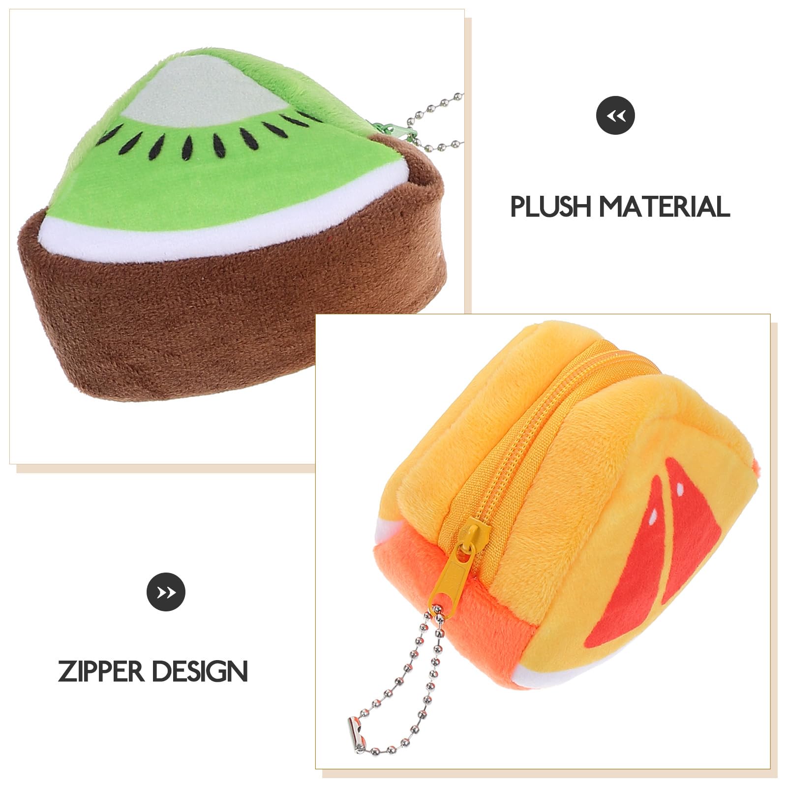 STOBOK 4pcs Cute Coin Purse Fruit Pattern Plush Triangle Wallet Pocket Mini Pouch Purse (Watermelon + Orange + Dragon Fruit + Kiwi)