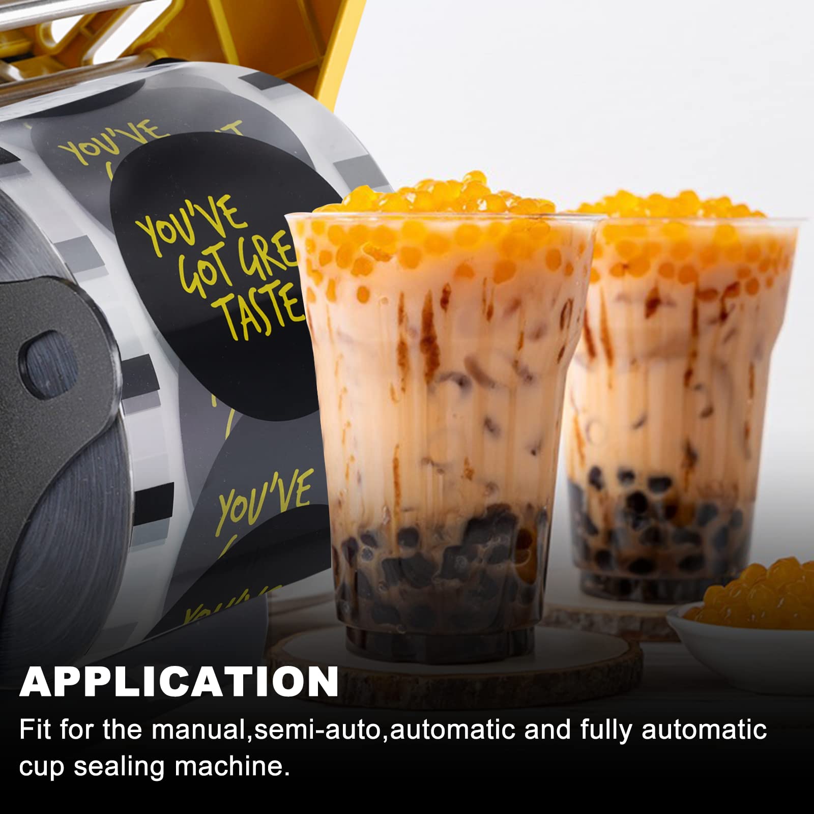 JIAWANSHUN Tea Cup Sealer Film Roll Cup Sealing Film PP Plastic Sealing Film 3000pcs Roll for Plastic Cup 90-105mm (3.55"- 4")
