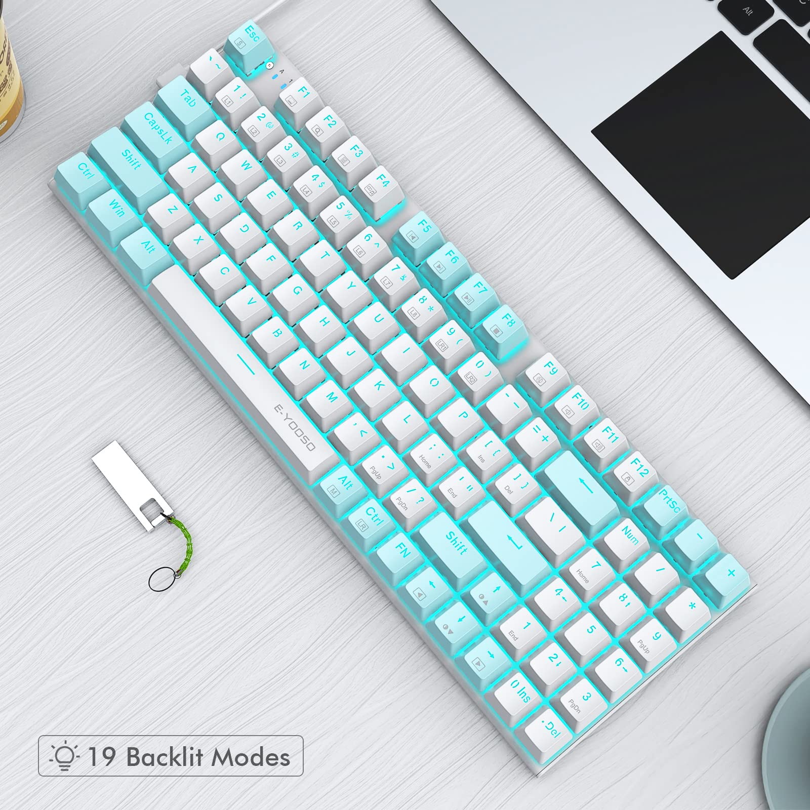 E-YOOSO Mechanical Keyboard, Wired Compact Computer Keyboard, Backlit Gaming Keyboard 94 Keys with Arrow Keys & Numpad for PC/Mac Gamer, Typist, Blue Switch