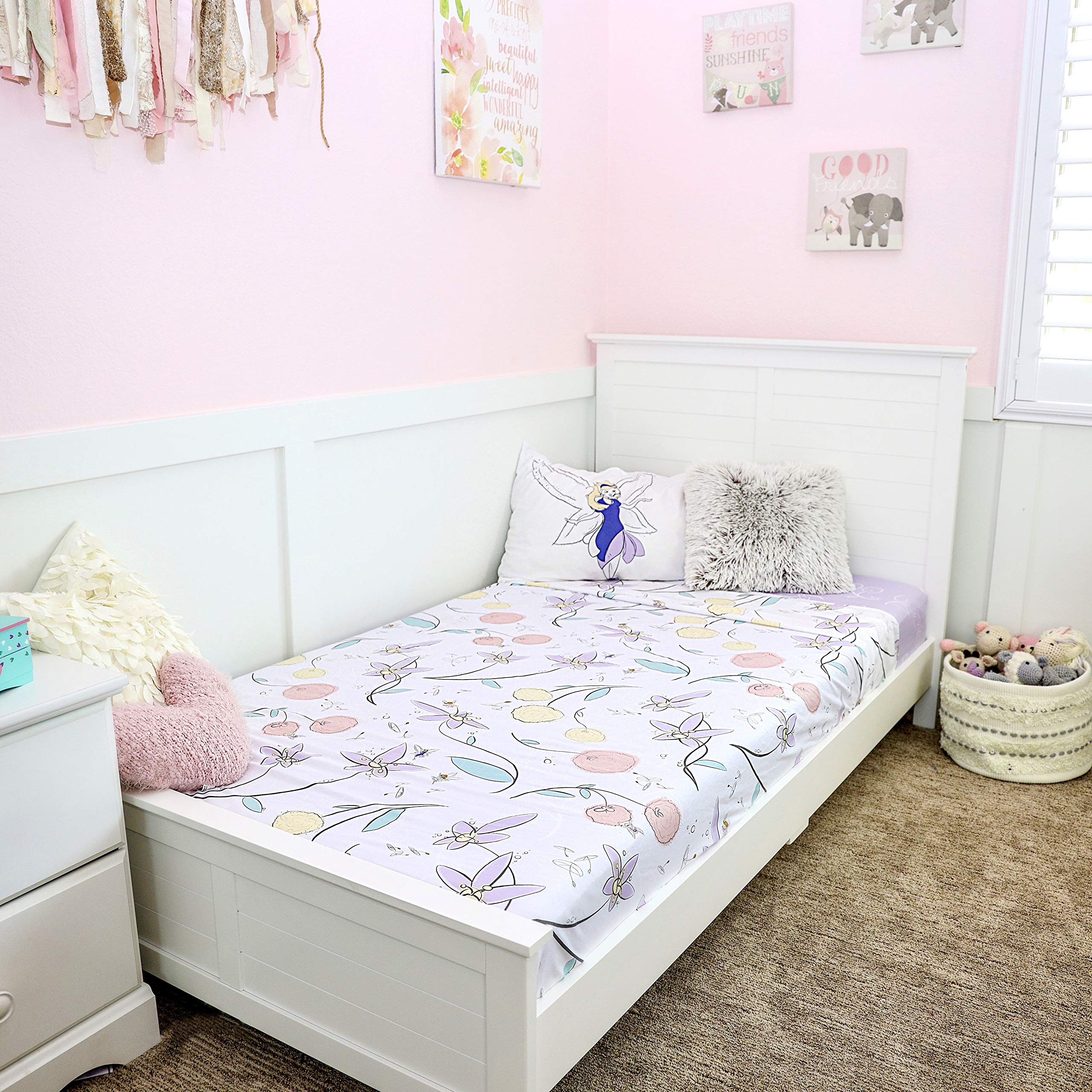 JumpOff Jo - 3-Piece Kids Twin Bed Sheet Set - Super Soft Durable Hypoallergenic, Breathable, Microfiber Polyester - Themed Bedding for Toddler Beds & Twin Beds - Fairy Blossom