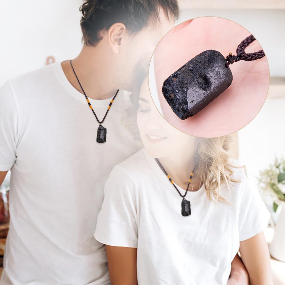 Comidox 2Pcs Natural Black Tourmaline Stone Pillar Pendant Necklace Tourmaline Amulet Natural Free Form Crystal Healing Pendant