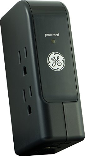 GE 13456 Travel Surge, 3 Outlet, 350J, 2 USB Ports (2.4A), Foldable Prongs