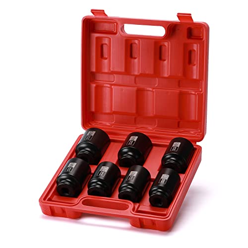 EMENTOL 7PCS 1/2"Drive Deep 6-Point Spindle Axle Nut Impact Socket Set, CR-MO, 1/2" Drive Deep Impact Socket Set, 1-3/8 Inch - 1-3/4 Inch