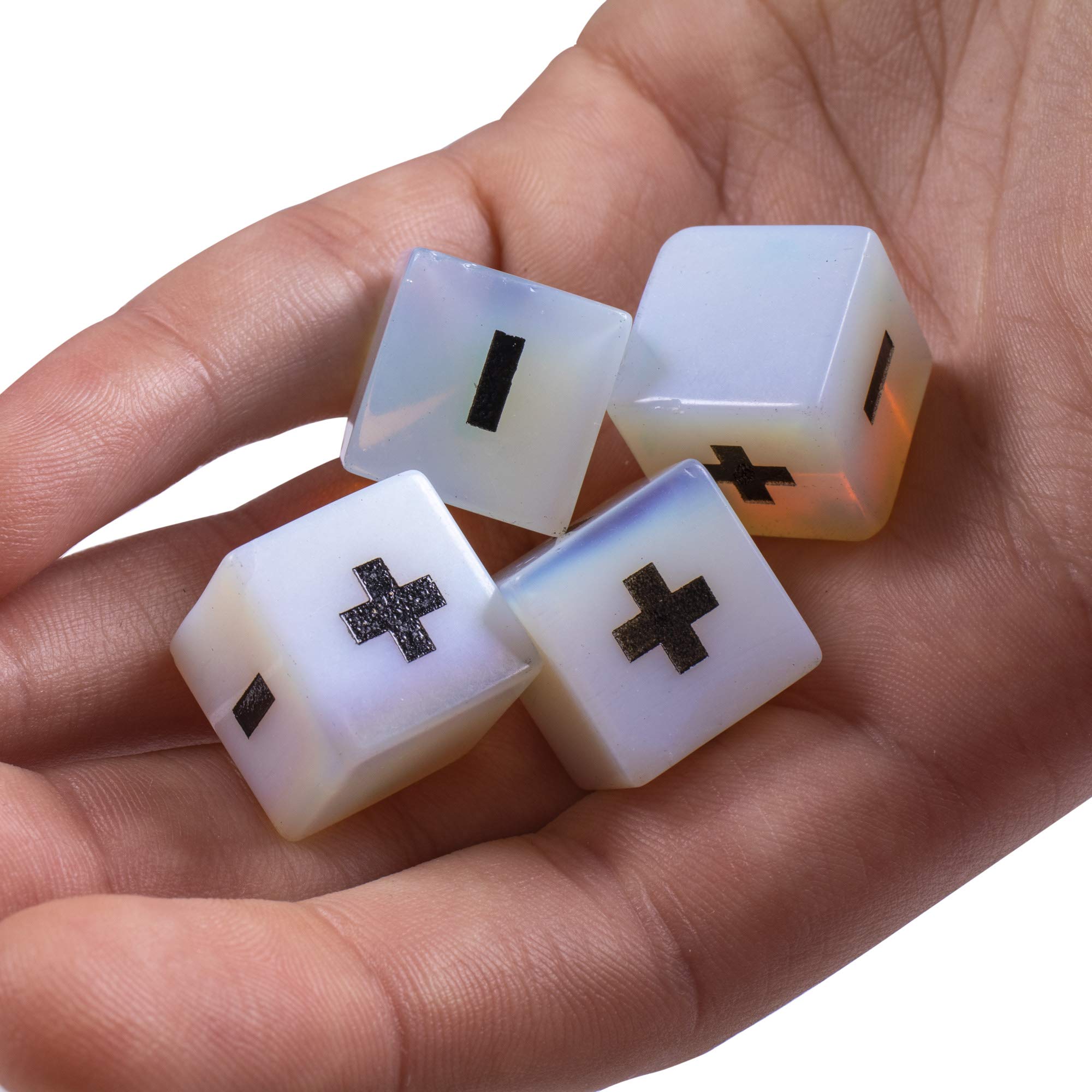 Wiz Dice Stone Fudge Dice - Polyhedral Dice Set with a Dice Bag for Tabletop RPG Adventure Games - Handmade D6 Dice with Plus, Minus and Blank Faces for Fudge RPG Systems - Poppy Jasper - 16mm - 4 ct
