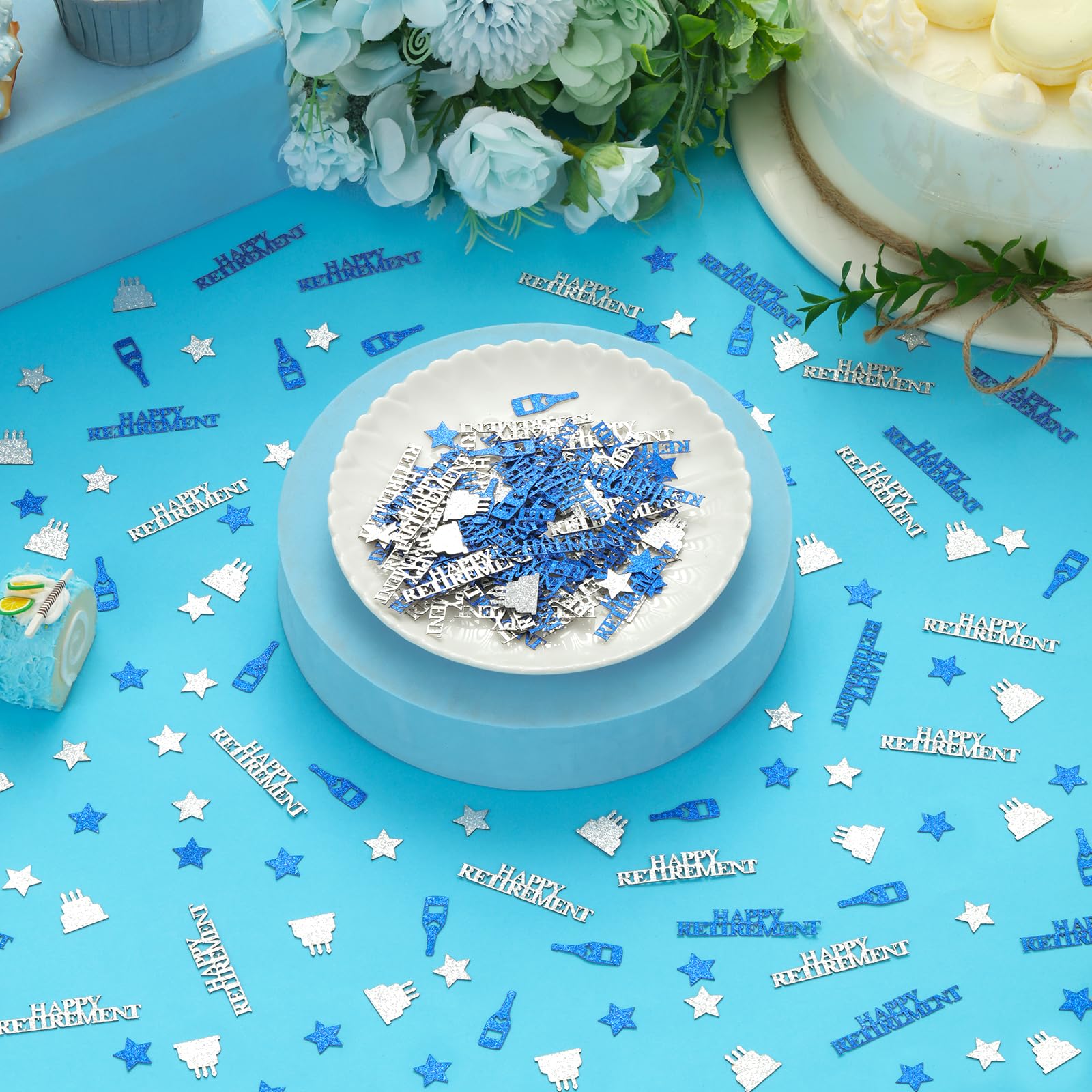 kreat4joy 200pcs Happy Retirement Decorations Confetti, Glitter Retirement Table Decorations for Men, Navy Blue Silver Farewell Decorations Party Confetti for Retirement Table Party Decorations Gift