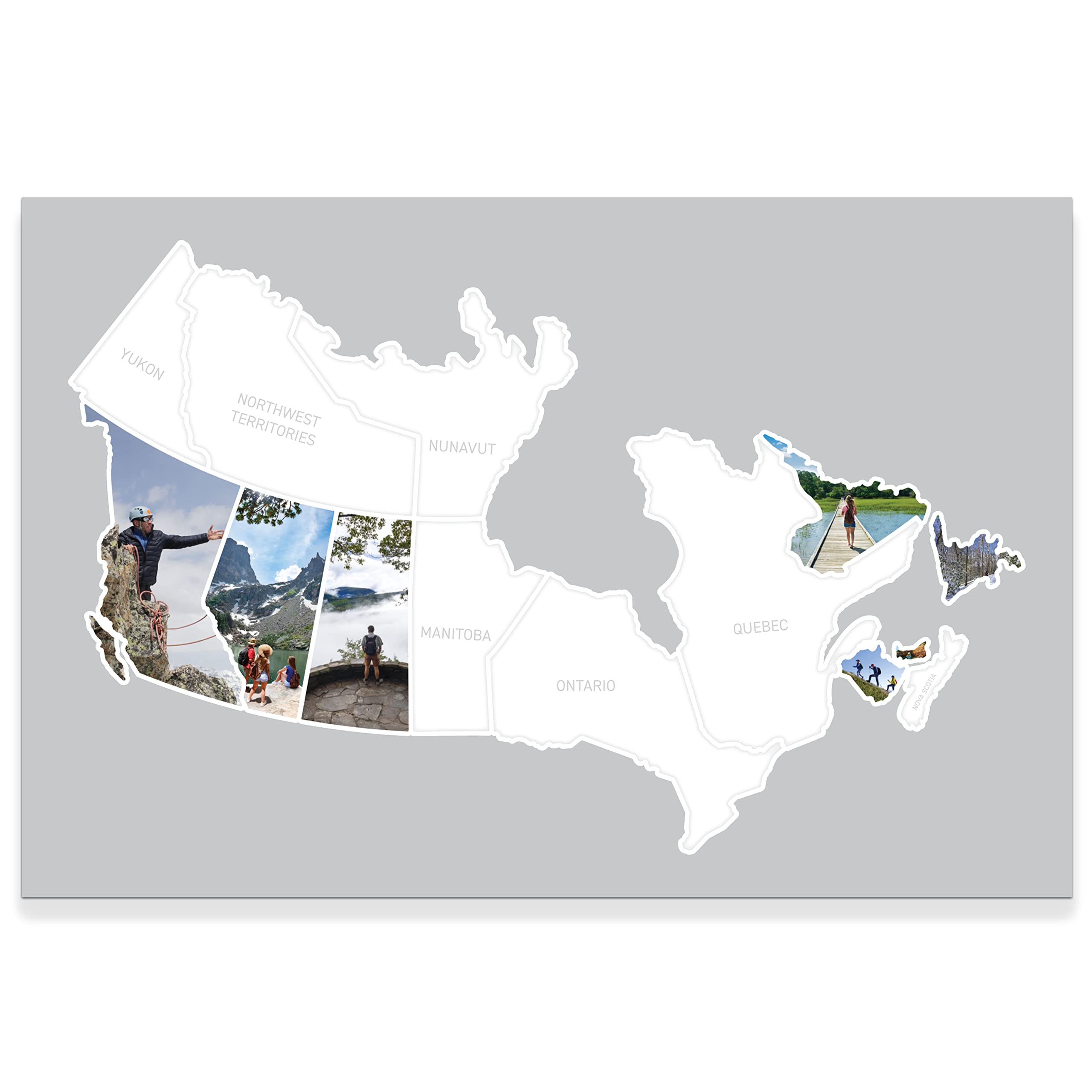 Canada Photo Map - Travel Map Sticker Collage - 24 x 36β - Made in USA (Light Grey, No Frame Hanger)