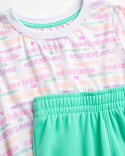 New Balance Girls' Jogger Set - Short Sleeve Performance T-Shirt and Sweatpants (7-16), Size 7-8, White Mint