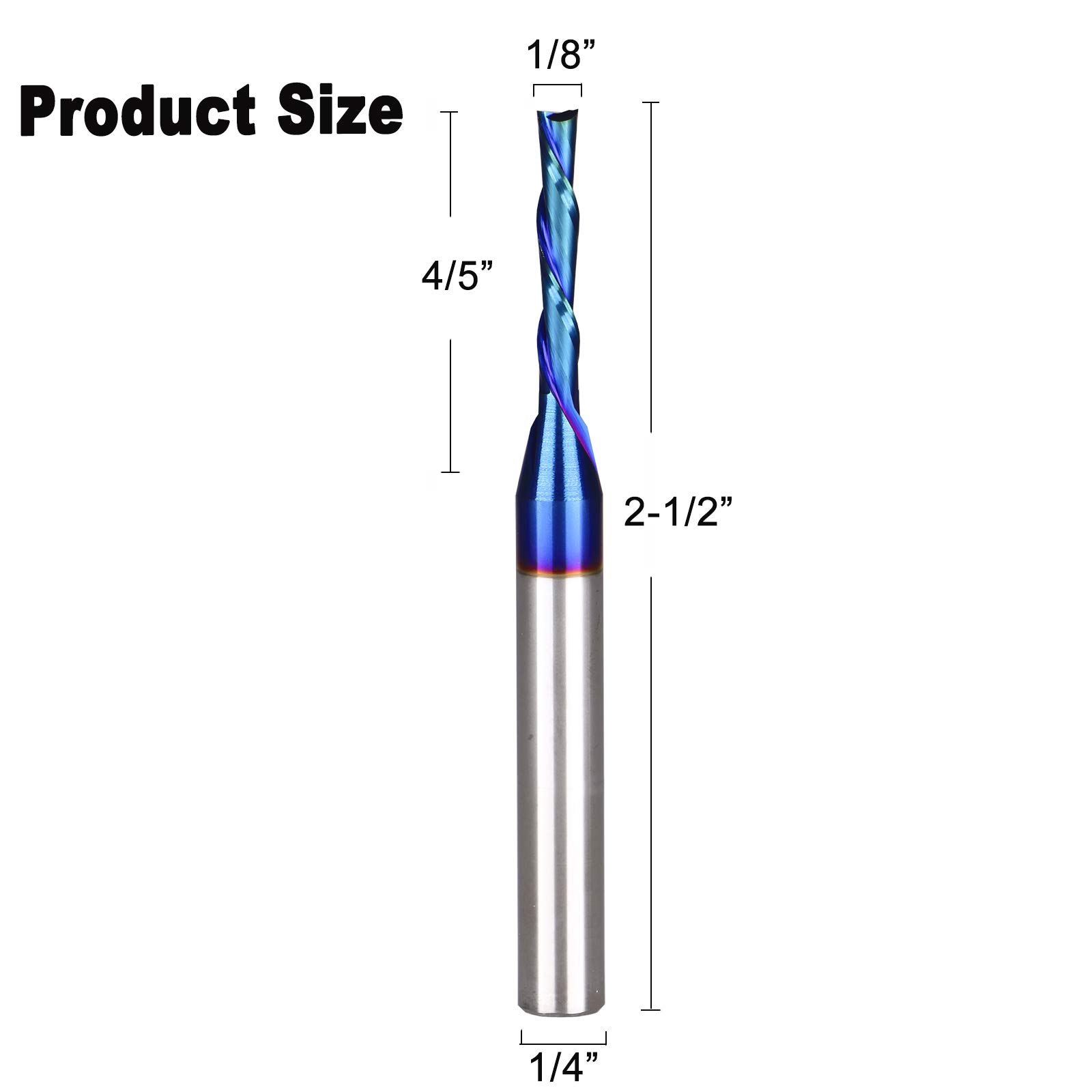 Jiiolioa X2112G Spiral CNC Router Bit 1/8 inch Cutting Dia 1/4 inch Shank with Down Cut Solid Carbide End Mill for Wood Cut Carving Engraving