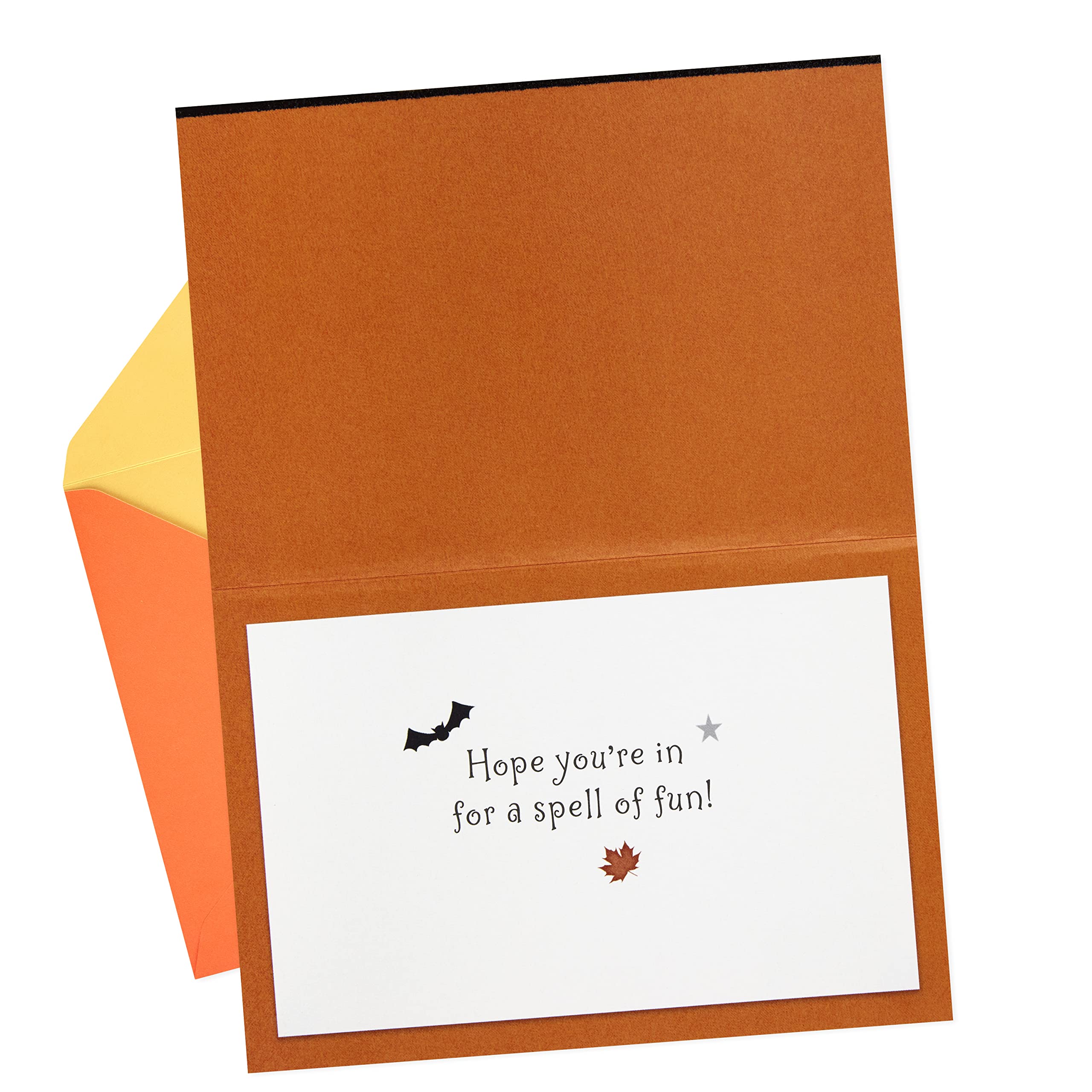 Hallmark Black and White Happy Halloween Card (Spell of Fun) Skull, Pumpkins, Bats, Spider Webs, Leaves