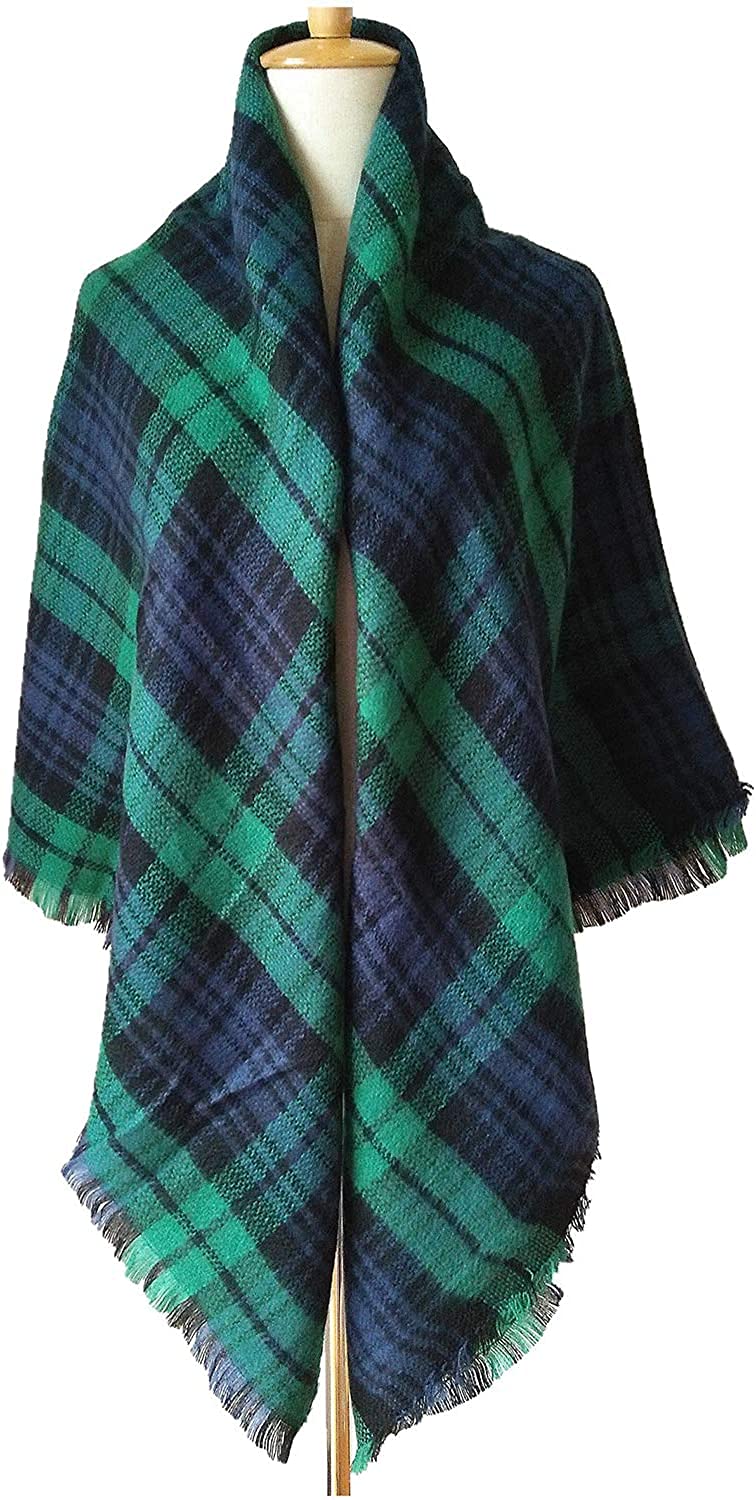Chalier Plaid Blanket Scarf Winter Fall Scarfs for Women, Warm Soft Chunky Oversized Tartan Shawls Wraps Scarves(Green)