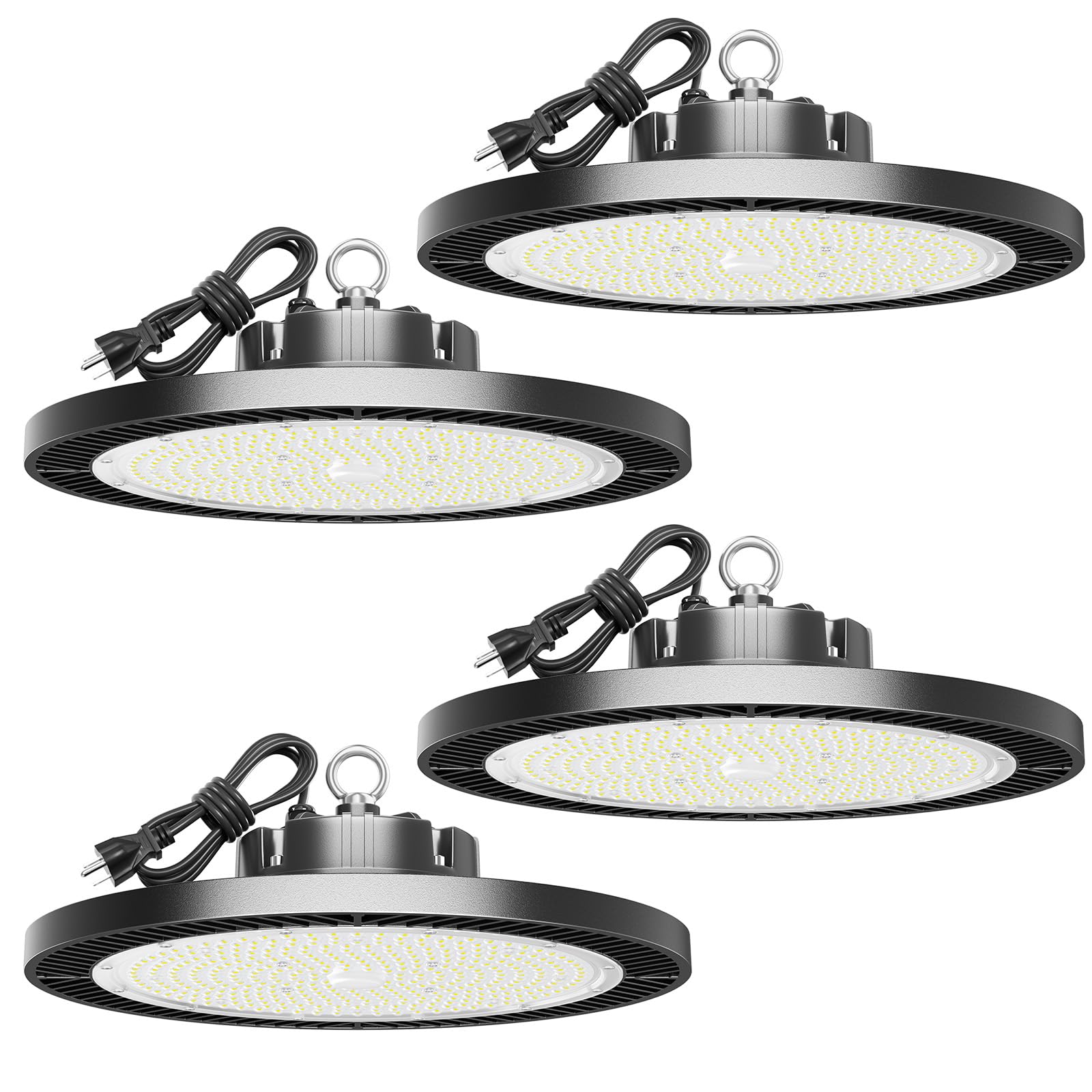 ELEKICO UFO Led High Bay Light, Upgrade Super Bright 350w 52500lm 5000k High Bay Led Shop Lights with Us Plug 5' Cable, Led Shop Lights for Garage Workshop Factory Barn Gym Warehouse 4 Pack