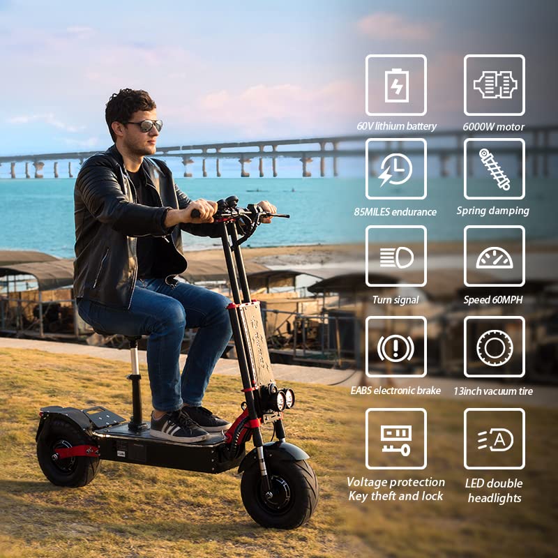 REDDYDY Electric Scooter, Max Speed 60MPH,Total Power 8000W,90 Mile Long Range Battery, 60V43AH Dual Drive, 13-inch Wheels, Portable Foldable, Off-Road Electric Scooter for Adults, black