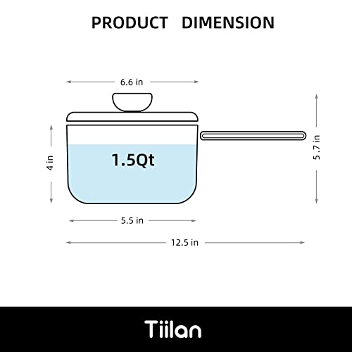 Tiilan Sauce Pan, Saucepan with Lid - Milk Pan for Family, Kids, Couple - 18/8 Stainless Steel - 1.5 Quart/1.7 Liter, Silver