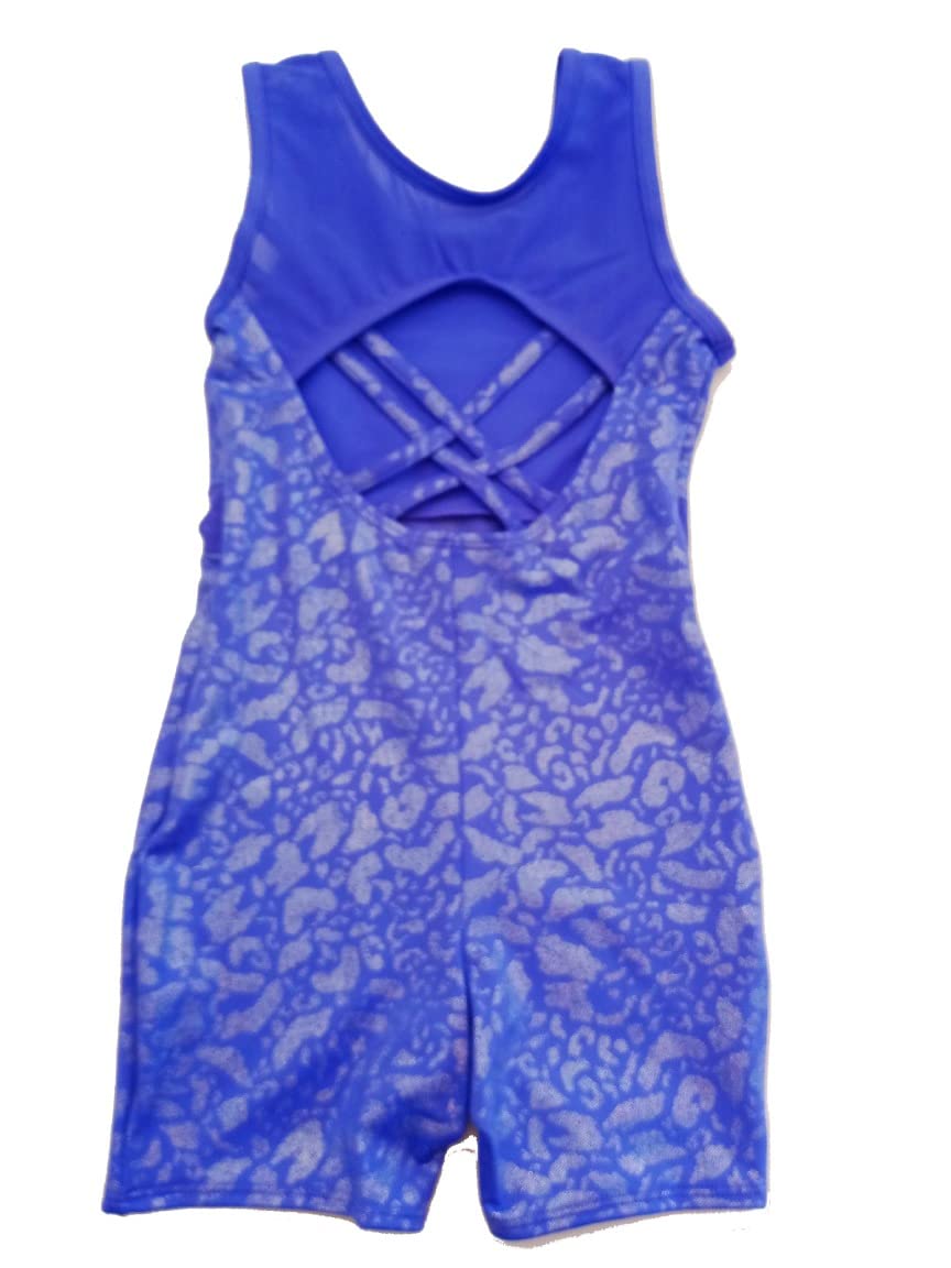 Cat & Jack Gymnastics Girls Animal Print Purple Iris Sleeveless Leotard Shorts Biketard, Small (6/6X)