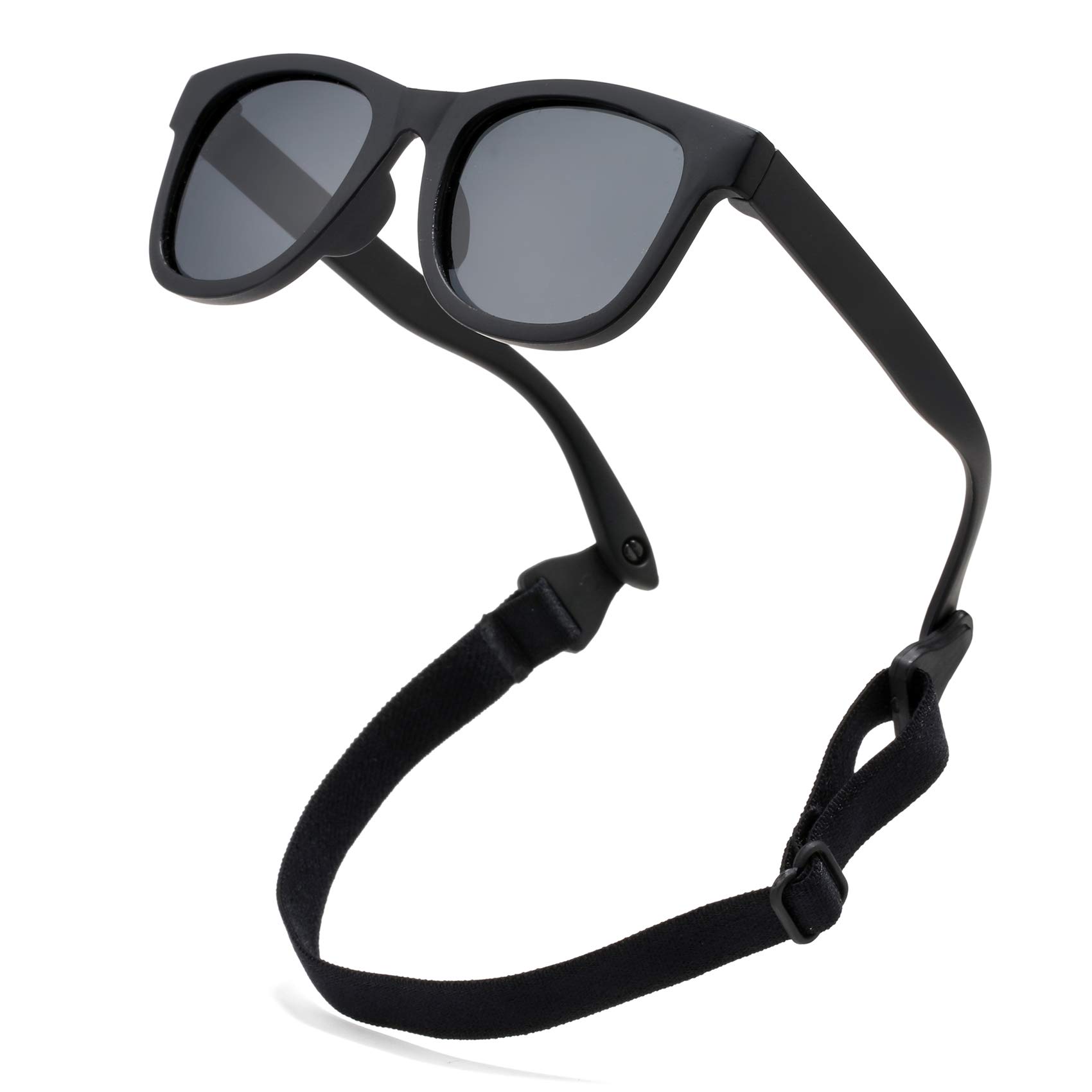 COASION Bendable Flexible Polarized Newborn Baby Sunglasses with Strap for Infant Boys Girls Age 0-12 Months (Matte Black/Gray)