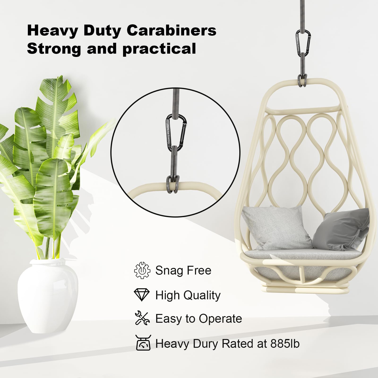 Carabiner Clip, 4 Pack, 855lbs,3" Heavy Duty Caribeaners for Hammocks, Camping Accessories, Hiking, Keychains,Outdoors and Gym etc, Small Carabiners for Dog Leash, Harness and Key Ring, Black
