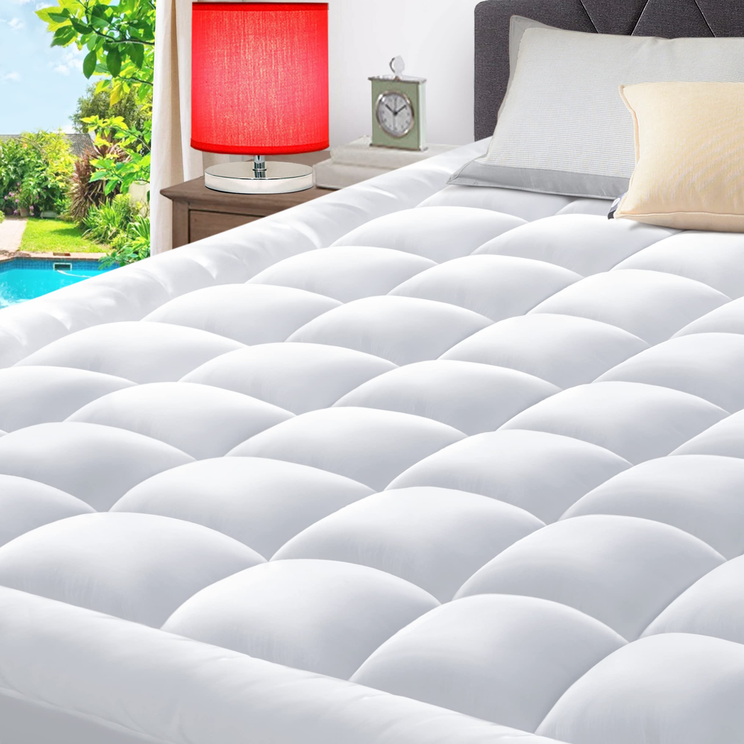 ELEMUSE Queen Soft Mattress Pad Cooling Mattress Topper Fluffy Mattress Protector Pillow Top Bed Pad Cloud Feel Mattress Cover with Elatic 8"-21" Deep Pocket White