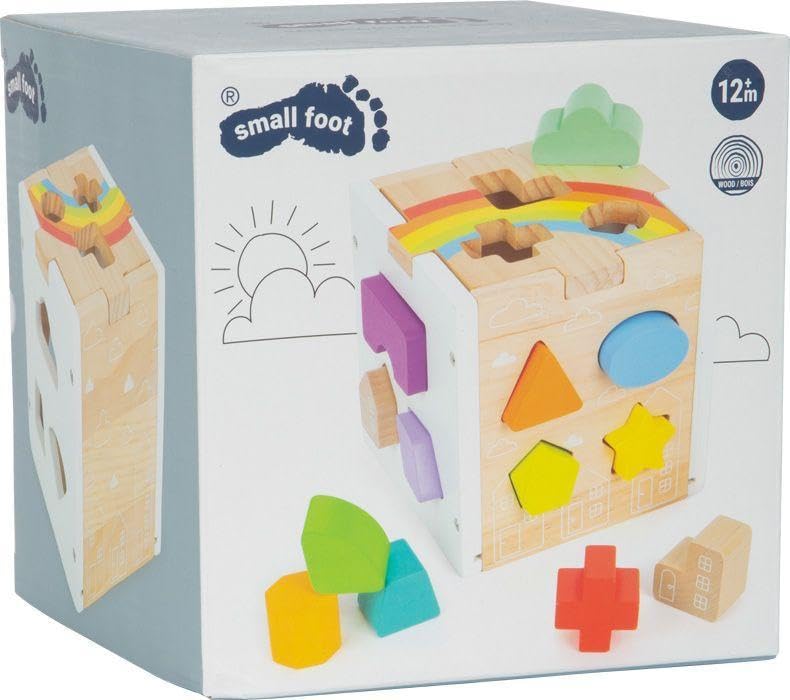 Wooden Rainbow Shape Sorter Cube – Sorting Toy with 13 Geometric Shapes & Removable Lid – Educational Game for Dexterity & Fine Motor Skills – Teaches Counting, Shapes and Colors – Ages 12+ Months