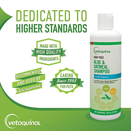 Vetoquinol Aloe & Oatmeal Shampoo — Gentle, Moisturizing Formula with Coconut Scent for Dogs & Cats, 16oz
