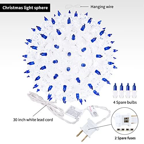 Christmas Lighted Sphere Balls Outdoor - 6" Hanging Starlight Light, 100 Replaceable Bulbs with Add-On Plug, Ball Lights for Trees Party Wedding Patio Indoor Decorations, Blue