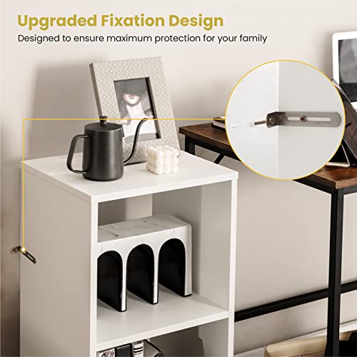 Giantex 2-Pcs 2-Tier White Bookshelf, Narrow Wood Bookcase with Anti-Tipping Kit, Short Open Shelving Rack for Small Space, Mini Cube Bookshelf for Living Room, Bedroom, Kids Room, Classroom