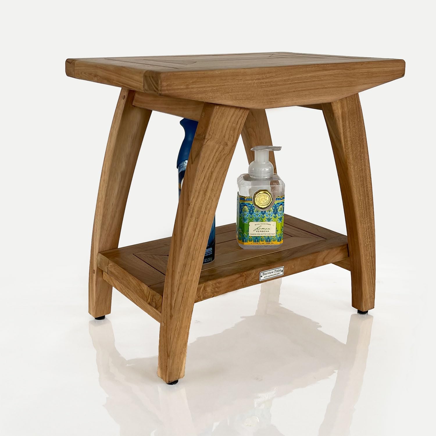 Indonesian Teak Shower Bench with Shelf 18 Inch Stool | Teak Wood Shower Stool & Spa| Waterproof Shower Bench for Indoor and Outdoor Use| Bathroom Stools for Adults Sitting
