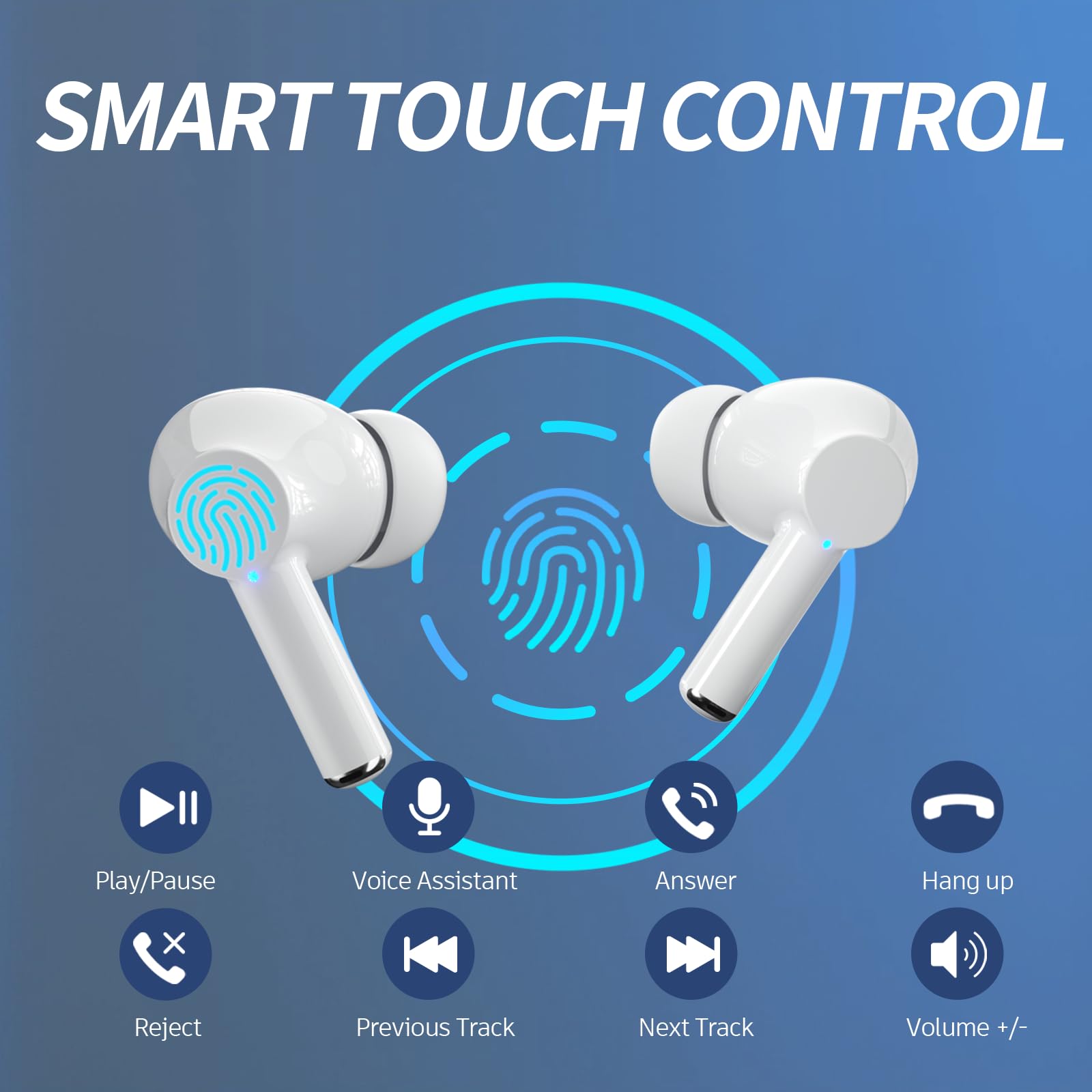 Carego Wireless Ear Buds Bluetooth Earbuds, 60H Playtime LED Power Display, Bluetooth 5.3 Headphone with Mic, Noise Cancellation Stereo Sound, IPX5 Earphone for iPhone/Samsung/Android/iOS, Y42 PRO-C