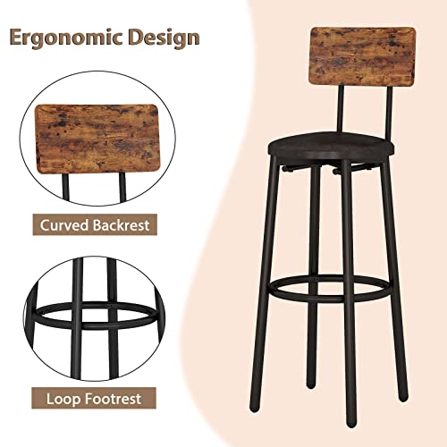 GNIXUU 3-Piece Pub Table and Chairs Set of 2,Round Bistro Bar Table Set, High Top Kitchen Table and 2 Upholstered Stools for Small Space Rustic Brown (23.62 inches)