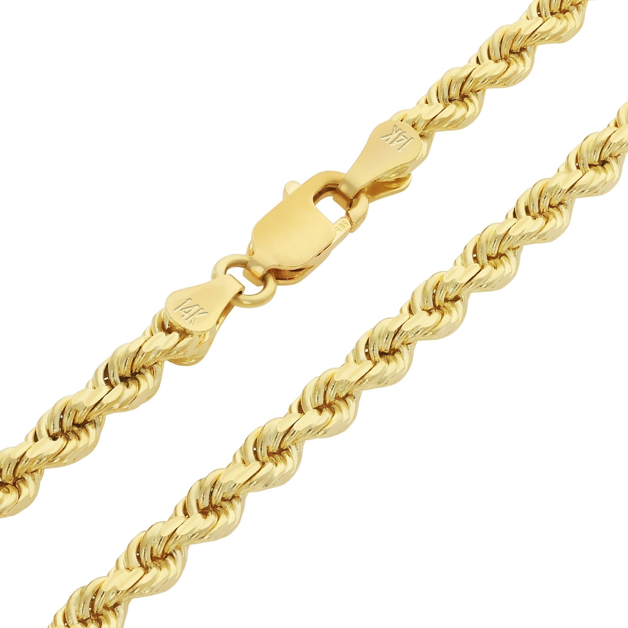 Nuragold 14k Yellow Gold 3mm Rope Chain Diamond Cut Bracelet or Anklet, Mens Womens Jewelry 7" 7.5" 8" 8.5" 9"