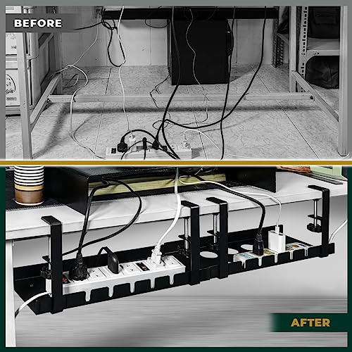 Metal Cable Management Tray Under Desk with Clamp Retractable Cord Organizer for Desk No Drill Cable Tray Basket for Wire Management Sturdy Metal Cable Management Under Desk with Clamp for Home Office