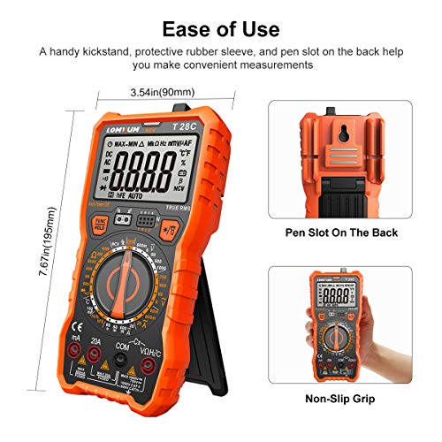 Digital Multimeter, LOMVUM TRMS 6000 Counts Electrical Tester AC/DC Amp Ohm Voltage Tester Meter with Temperature Frequency Resistance Continuity Capacitance Diode and Transistor Test