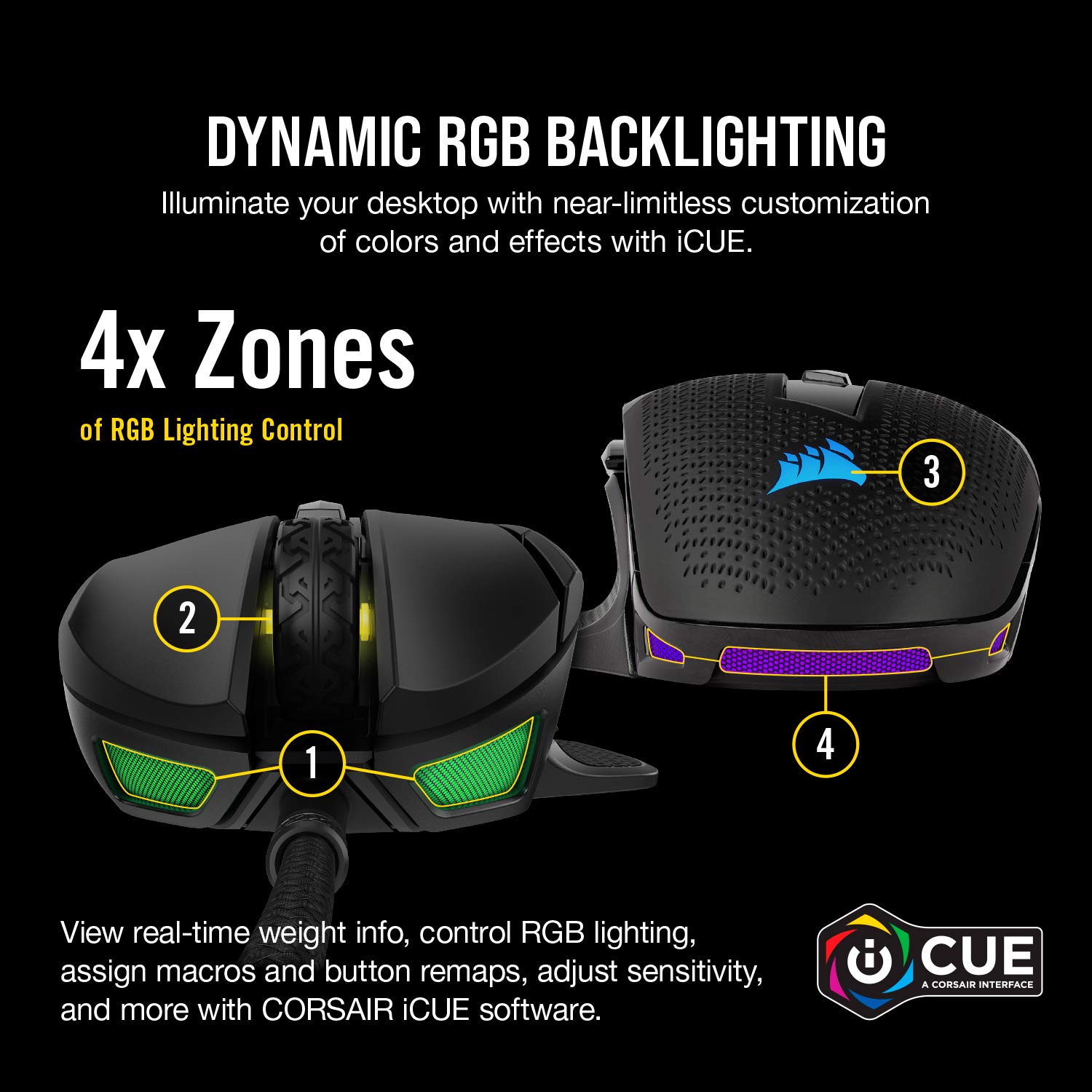 Corsair Nightsword RGB, Performance Tunable FPS/MOBA Gaming Mouse, Black, Backlit RGB LED, 18000 DPI, Optical (Renewed)