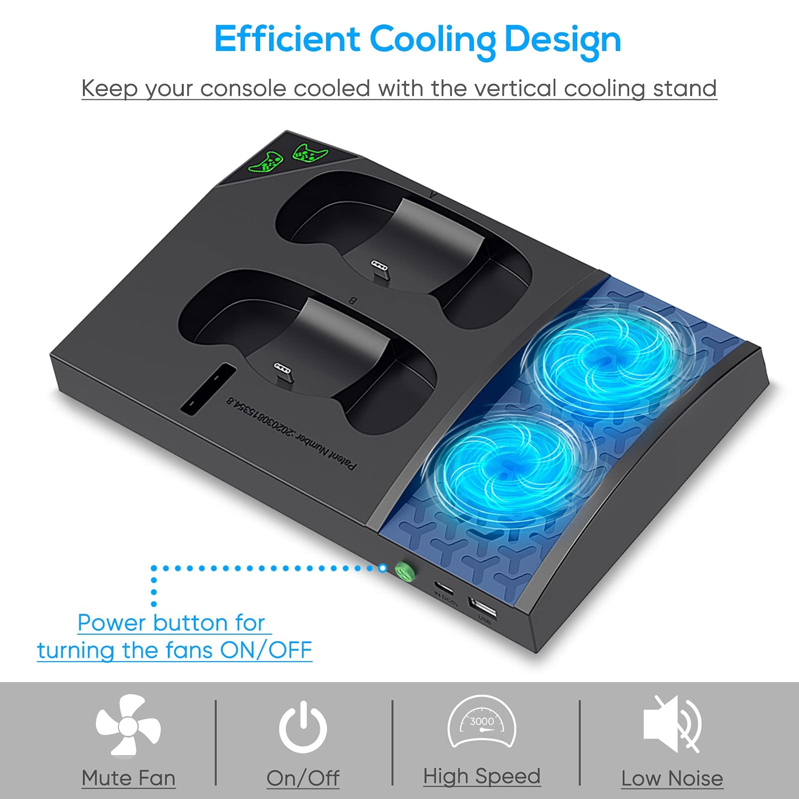 Cooling Fan Stand for Xbox Series S with 3-Pack 1400mAh Rechargeable Battery Pack, YUANHOT Vertical Charging Station Dock Accessories with Controller Charger Port & Cooler System for XSS - Black