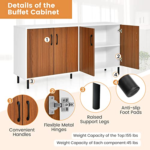 Giantex 4-Door Large Buffet Sideboard, Kitchen Storage Cabinet, Wooden Buffet Server Cupboard, 5-Leg Structure, Accent Cabinet, Ideal for Living Room