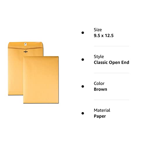 Clasp Envelope, 9.5" x 12.5", Brown Kraft, Catalog Clasp Envelopes Closure & Gummed Seal, 28lb Heavyweight Envelopes, Great for Filing Mailing Documents, 9.5 x 12.5 inches - 25 Envelope Pack