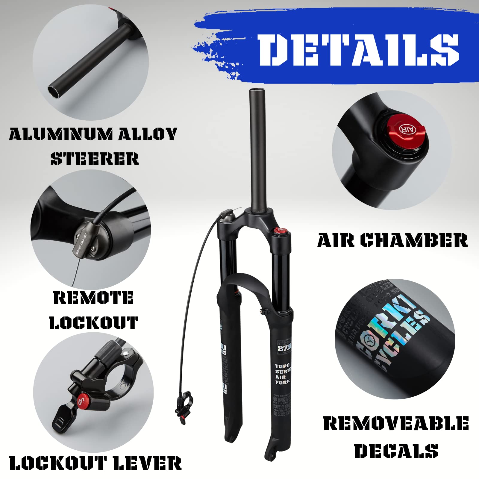 corki Cycles Mountain Bike Air Suspension Fork Remote Control 26 Travel 120mm-QR 9mm- Straight MTB Front Forks