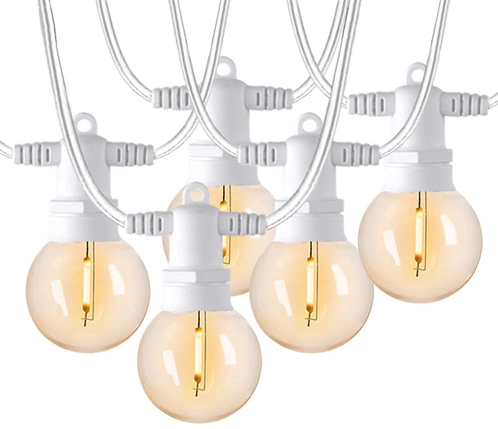 WOOLZ 50FT Led Outdoor Patio Lights with 24+1(Spare) 1W Dimmable Shatterproof G40 Bulbs, Waterproof Outdoor String Lights for Garden, Bistro, Cafe, Pergola and Porch.