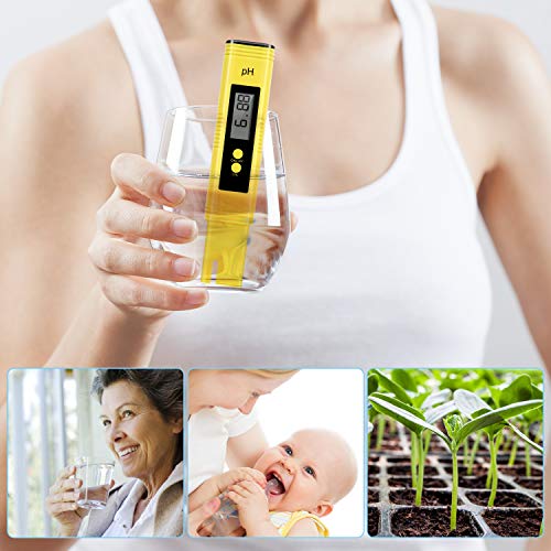 Digital PH Meter, UOTO Water Quality Tester 0.01 PH High Accuracy and 0-14 PH Measurement Range, Ideal Water Test Meter for Household Drinking Water, Aquariums, ATC β Yellow