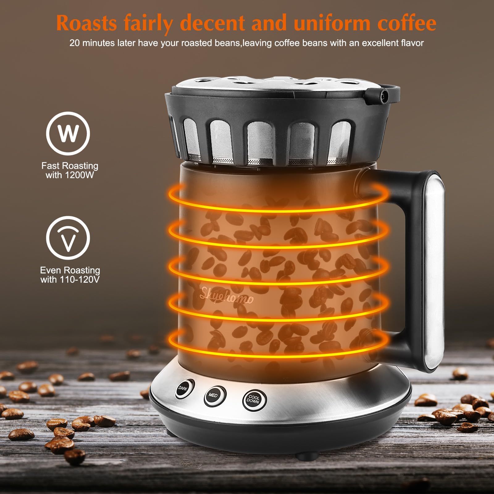 HOMOKUS Coffee Roaster,Coffee Roaster Machine for Home Use,Two Baking Modes Optional(Med and Dark),One-Touch Control Coffee Bean Baker Roaster with Cooling Mode